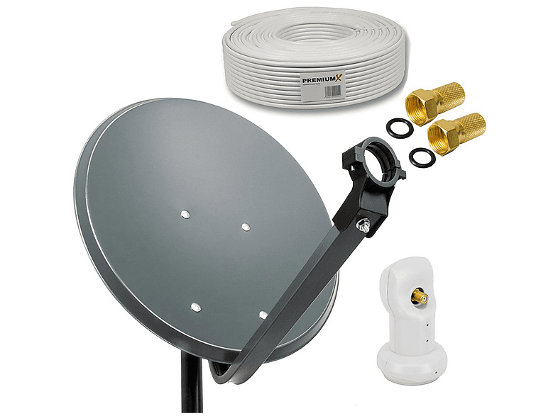 PREMIUMX Camping Sat Anlage 45cm Antenne Single LNB Weiß 10m Kabel 2x F ...