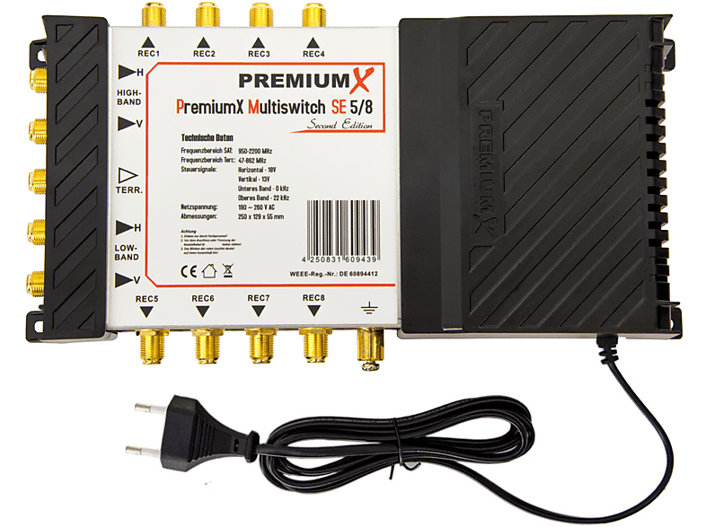 PREMIUMX PMSE 5/8 Multischalter mit Netzteil Multiswitch 1 SAT für 8 ...