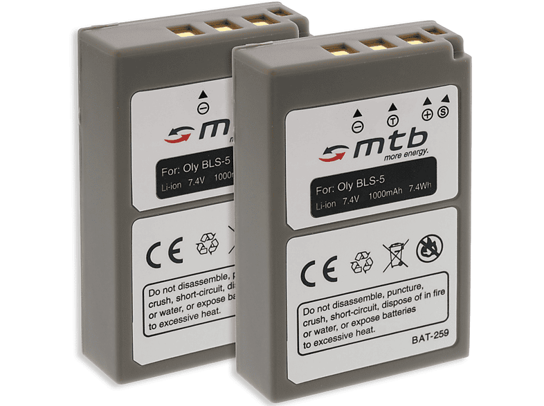 MTB MORE ENERGY 2x Kompatibler Akku für Olympus BLS5, BLS-5 BLS-5 Akku, Li-Ion, 1000 mAh ...