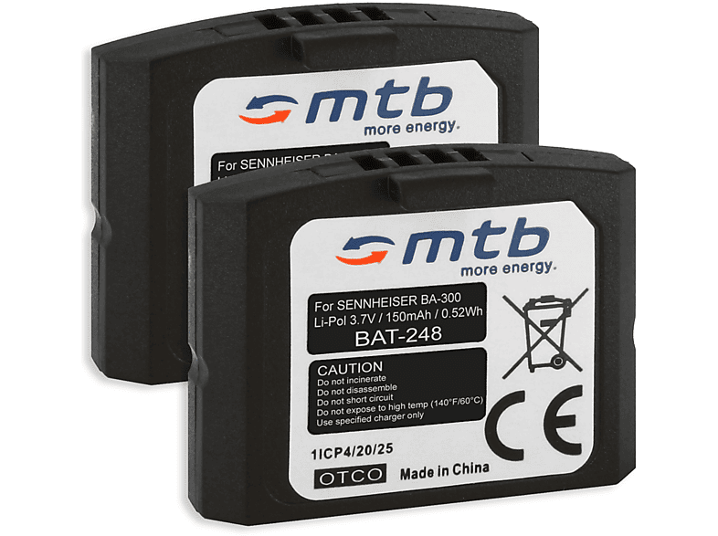 MTB MORE ENERGY 2x Akku für Sennheiser Kopfhörer BA 300 BA-300 BA300 BA300 Akku, Li-Pol, 150 mAh ...