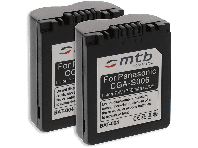 MTB MORE ENERGY 2x CGA-S006 Akku für Panasonic Digitalkameras CGA-S006 Akku, Li-Ion, 750 mAh ...