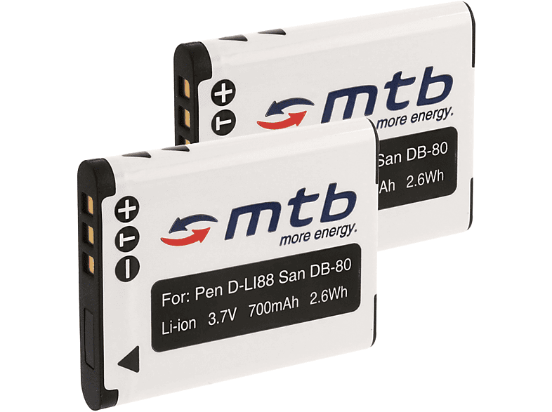 MTB MORE ENERGY 2x Kompatibler Akku für Pentax D-Li88 / Sanyo DB-L80 D-Li88 Akku, Li-Ion, 700 ...