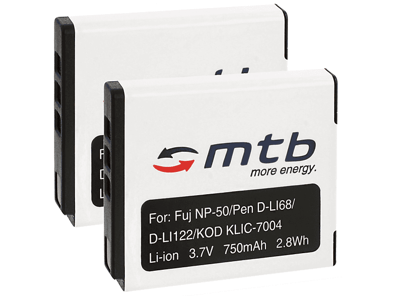 MTB MORE ENERGY 2x Akku für Fuji NP-50 (Pentax D-LI68 / D-Li122 / Kodak Klic-7004) NP-50 Akku ...