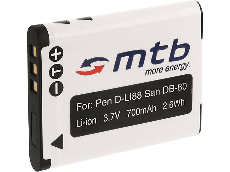 MTB MORE ENERGY Kompatibler Akku für Pentax D-Li88 / Sanyo DB-L80 D-Li88 Akku, Li-Ion, 700 mAh ...