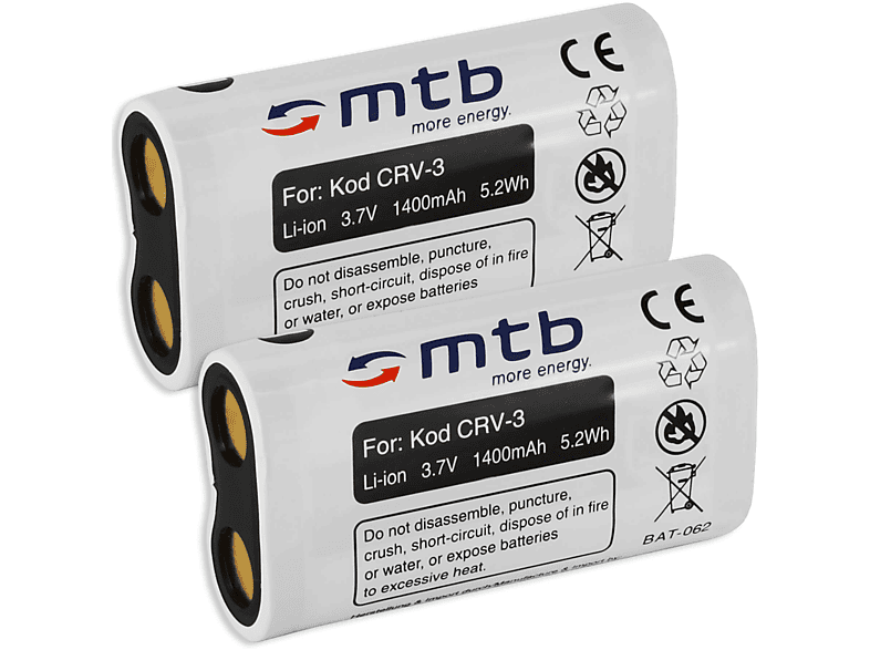 MTB MORE ENERGY 2x CRV-3 kompatibler Akku für Sanyo Digitalkameras CR-V3 Akku, Li-Ion, 1400 mAh ...