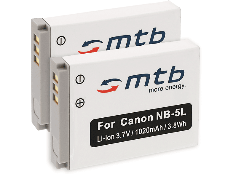 MTB MORE ENERGY 2x NB-5L kompatibler Akku für Canon Digitalkameras NB-5L Akku, Li-Ion, 1150 mAh ...