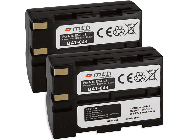 MTB MORE ENERGY 2x EN-EL3 kompatibler Akku für Nikon Digitalkameras EN-EL3 Akku, Li-Ion, 1400 ...