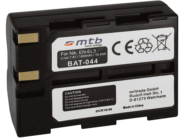 MTB MORE ENERGY EN-EL3 kompatibler Akku für Nikon Digitalkameras EN-EL3 Akku, Li-Ion, 1400 mAh ...