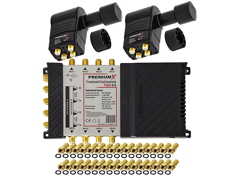 PREMIUMX Multischalter Set 9/8 Multiswitch SAT 2x Rocket Quattro LNB ...