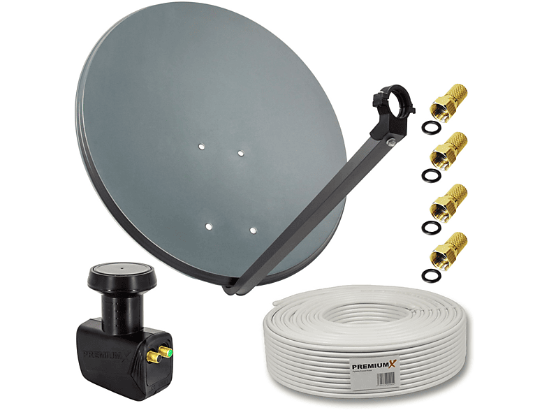 PREMIUMX SAT Anlage 60cm Antenne Twin LNB 50m Kabel 4x F-Stecker Sat ...