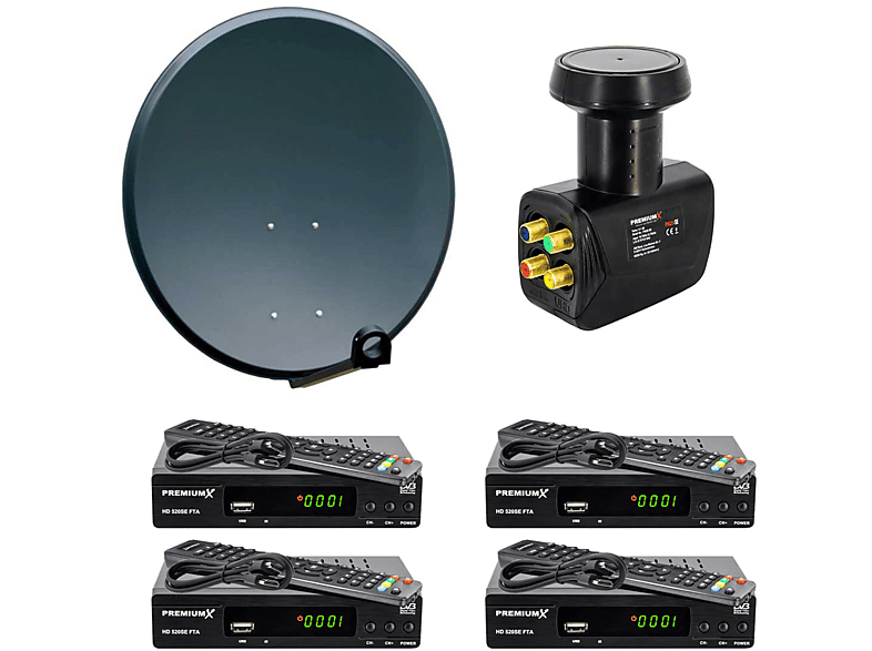 PREMIUMX SAT Anlage 60cm Antenne Quad LNB 4x Satelliten-Receiver FullHD ...