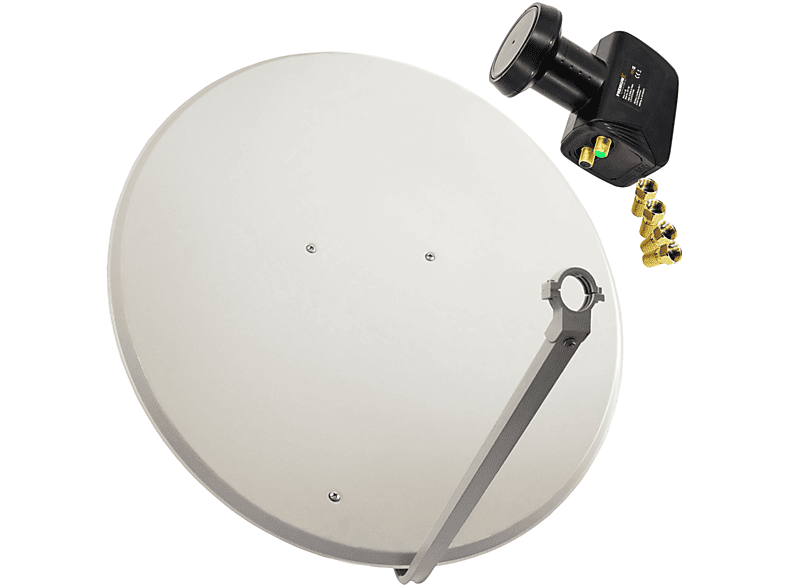 PREMIUMX SAT Anlage 100cm Antenne Stahl Hellgrau Twin LNB 4x F-Stecker ...