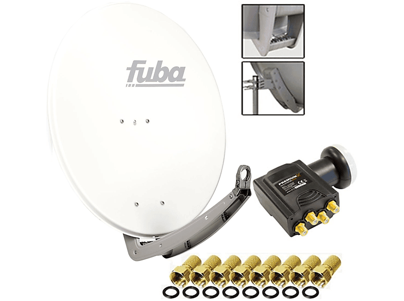 FUBA Antenne 74x84cm Alu Weiß DAA 780 W DELUXE Quad LNB 0,1 dB + 8x F ...