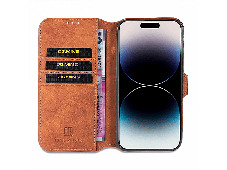 DG MING 3-karten, Bookcover, Apple, iPhone 14 Pro Max, Braun | MediaMarkt