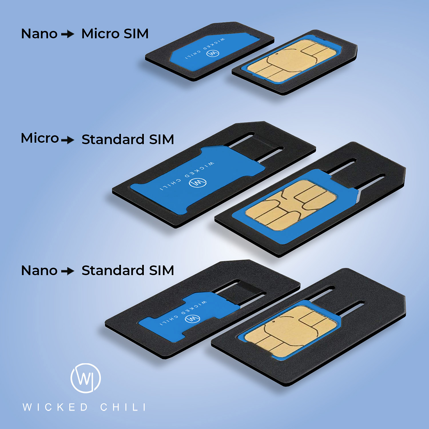 WICKED CHILI 5in1 SIM-Cutter Adapter Set mit Dual Sim Karten Stanze ...