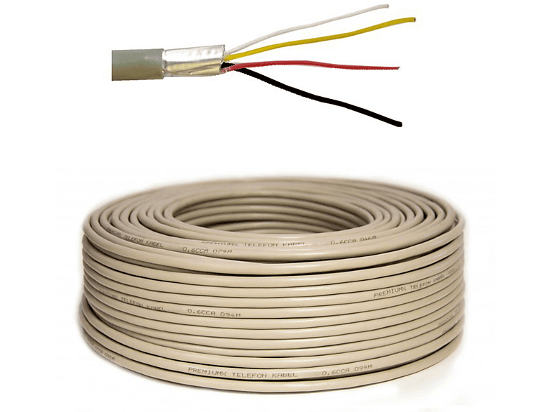 PREMIUMX 100m Telefonkabel 2x2x0,6mm J-Y(ST)Y Telefonleitung 4-Adern ...