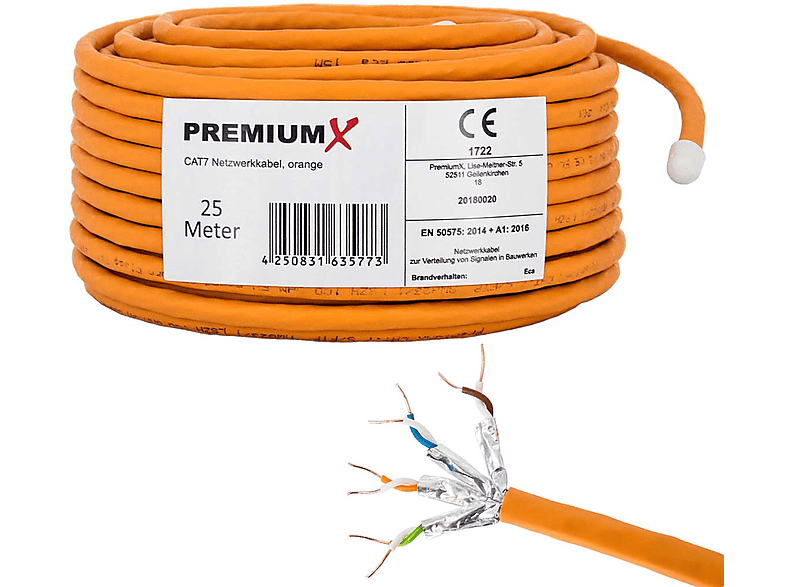 PREMIUMX 25m CAT 7 Netzwerkkabel Simplex LAN Kabel Ethernet Datenkabel ...