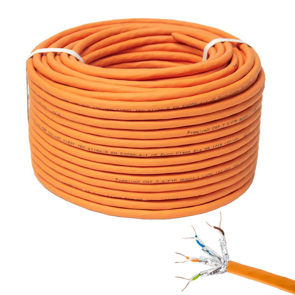 PREMIUMX 100m CAT 7 Netzwerkkabel Simplex LAN Kabel Ethernet Datenkabel ...