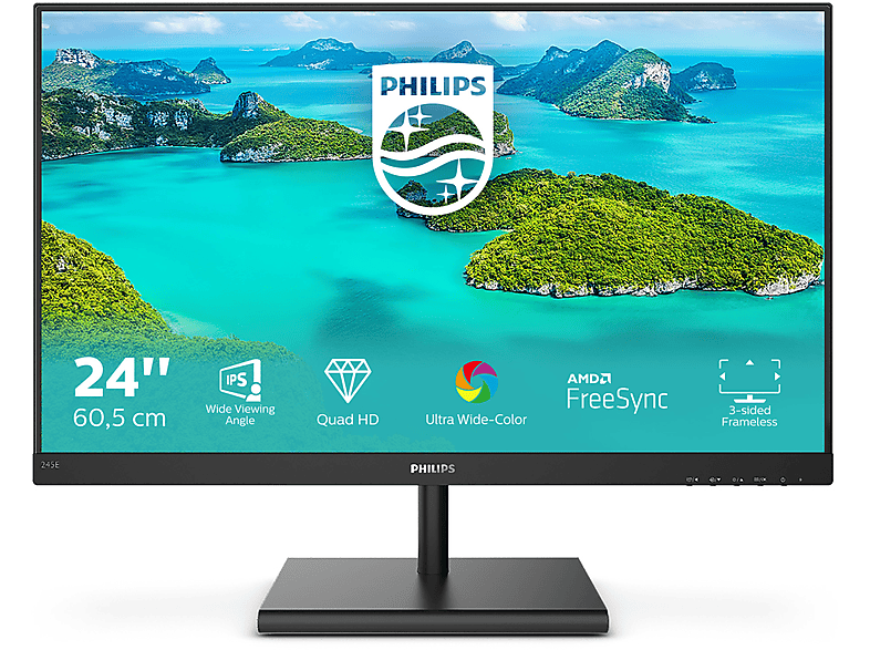 PHILIPS 245E1S/00 23,8 Zoll WQHD Monitor (4 ms Reaktionszeit , 75 Hz ...
