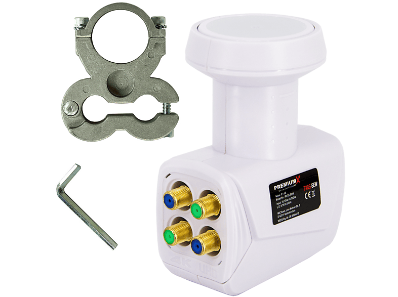 PREMIUMX LNB Quad 0,1 dB PXQS-SEW Weiß Quattro Switch Universal Adapter ...