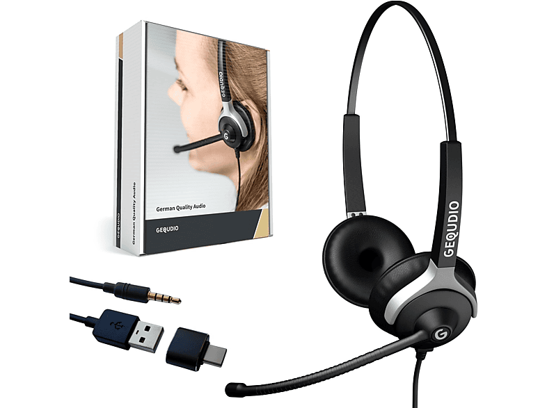 GEQUDIO Headset 2-Ohr mit USB für PC MAC, On-ear Headset Schwarz | MediaMarkt