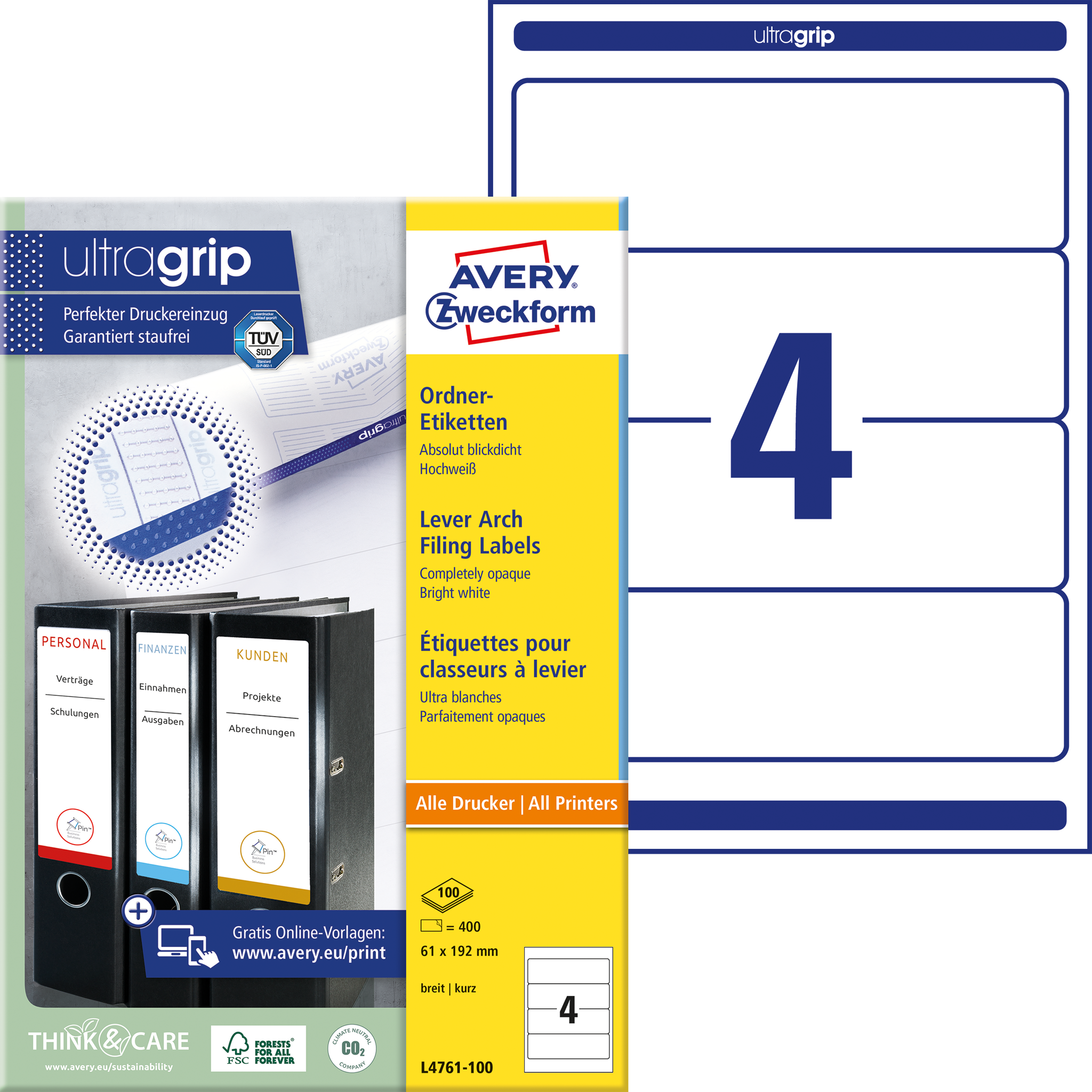 AVERY ZWECKFORM für Ordner breit 61x192mm weiß Etiketten 210 x 297 mm ...