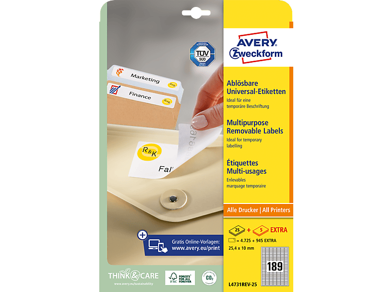 AVERY ZWECKFORM Universal-Etiketten ablösbar 25,4x10mm Universal ...