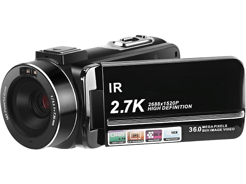 INF Videokamera 2.7K/36MP/16x Zoom/IR-Nachtsicht Camcorder opt. Zoom ...