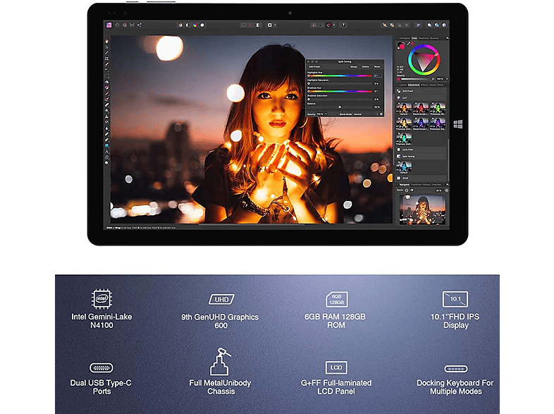 Tablet - CHUWI Chuwi Hi10X, Gris, 128 GB, 10,1 ", 128 GB RAM, Quad Core, Intel Gemini Lake N4100 ...
