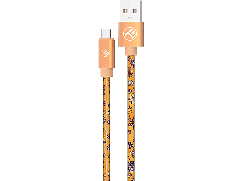 Cable USB | TELLUR Graffiti, 3A, USB 2.0, USB, Lightning, Orange ...
