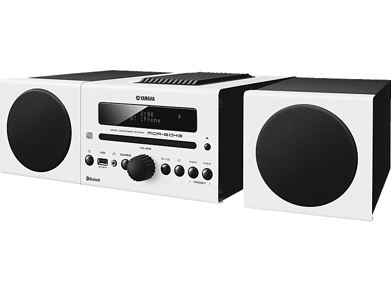 Microcadena | Yamaha MCR-043, blanco, Bluetooth, lector CD