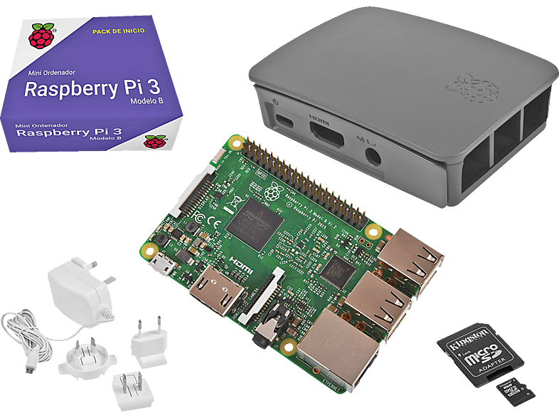 Pack Mini PC | Raspberry Pi 3 Modelo B + MicroSD 8GB + Caja negra y ...
