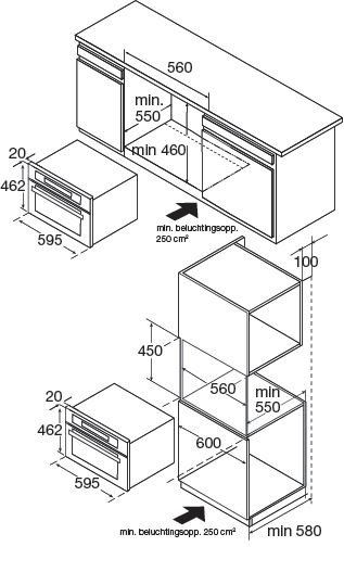 ETNA CM244RVS | inbouw Combimagnetron - nishoogte 45 cm - 900 W ...