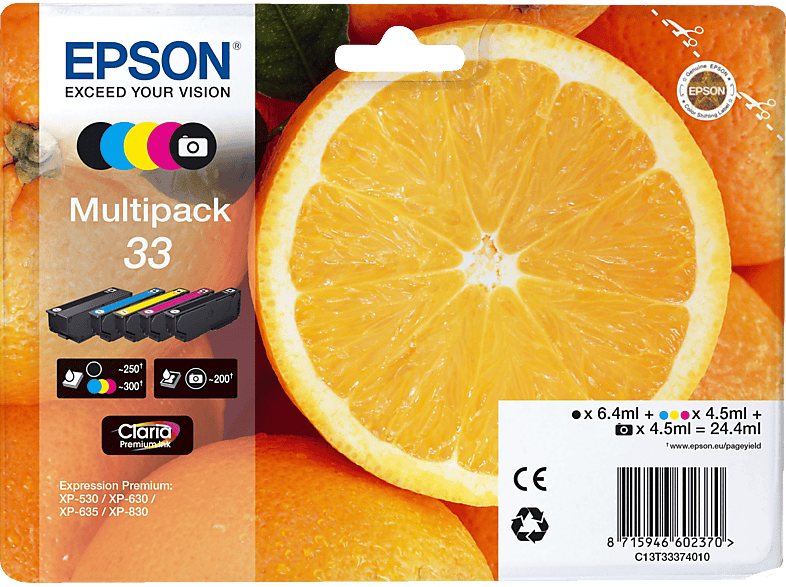 EPSON Multipack-Tintenpatronen, 33, 5-farbig, Tintenpatrone Mehrfarbig ...