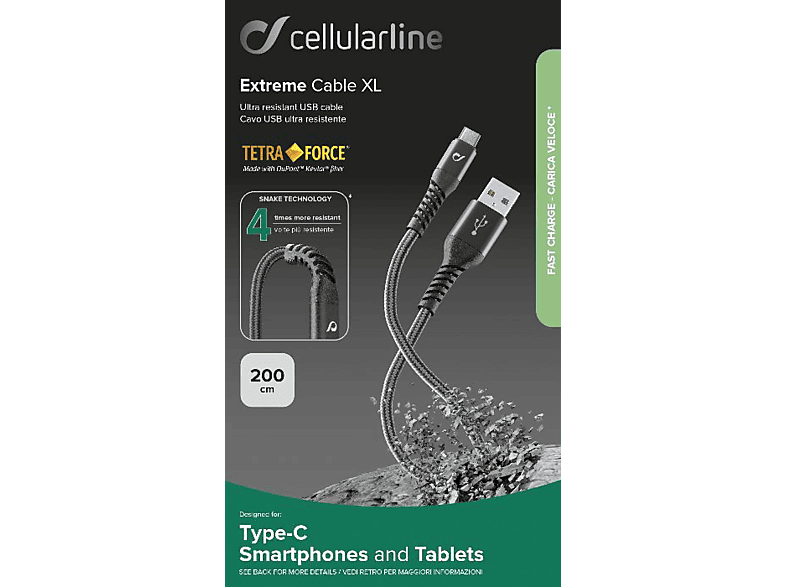 CELLULAR LINE Extreme Cable Tetra Force | Daten- und Ladekabel (Schwarz ...