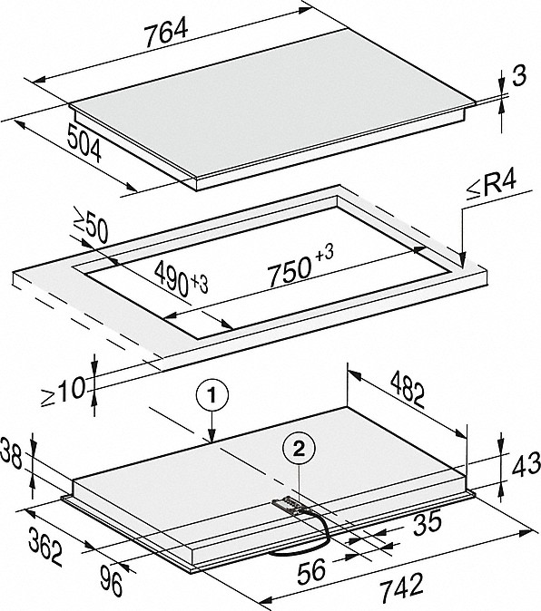 MIELE KM 6522 FR Elektrokochfeld (764 mm breit, 4 Kochfelder) Kochfeld ...