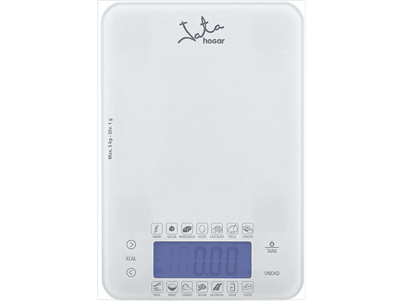 Balanza de cocina | Jata Hogar 762, 5Kg, Táctil, gr/ml/oz, Cristal temperit