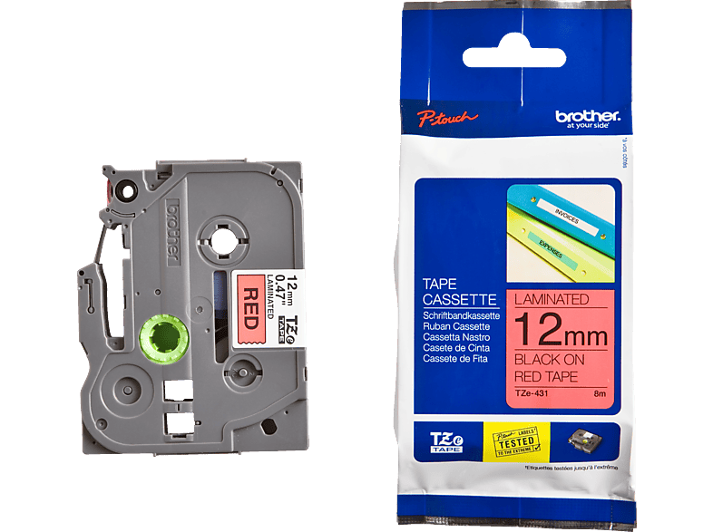 BROTHER TZe-431 Laminiertes Schriftband Schwarze Schrift auf rotem ...