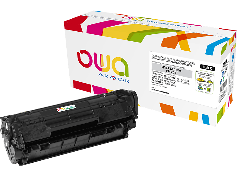 OWA K11997OW Toner Schwarz (HP Q2612A, Q 2612 A, NO 12A BK, NO 12A BLACK, CANON 7616A005, 703 ...