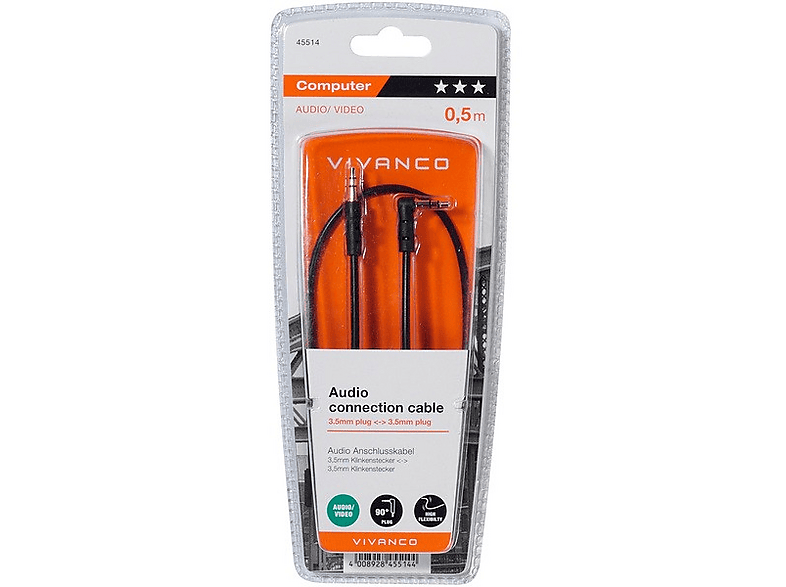 Cable | VIVANCO, 45514 AUDIO CONNECT 3.5MM-3.5MM 90G 0.5M