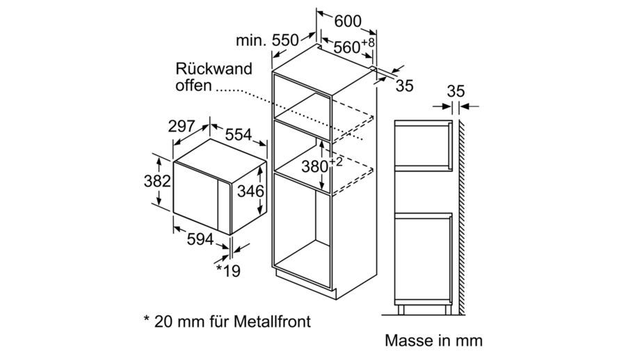 Microondas | BOSCH, BFL520MS0, 20 Litros, 5 Niveles, 800 W, Integrable ...