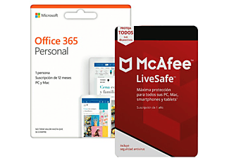 Pack Antivirus Mcafee Live Safe + Office 365 Personal, Suscrip. 1 año, Multidispositivo ...